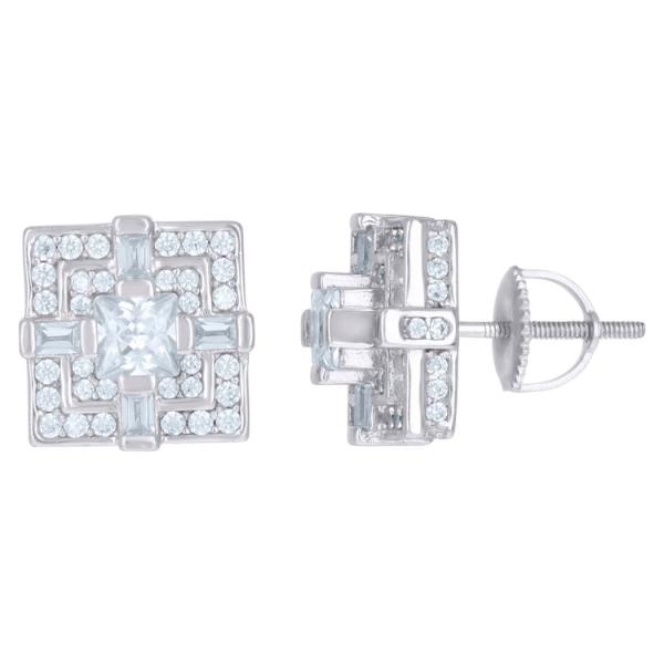 商品名:  925 Sterling Silver Mens Princess cut CZ Cubic Zirconia Simulated Diamond Square Fashion Stud Earrings Jewelry Gif...