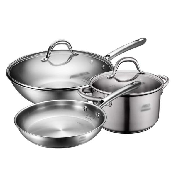 商品名:  Cookware Cookware Set Combination Stainless Steel Wok Soup Pot Milk Pot Frying Pan Gift Set Pot Three-piece Set of...