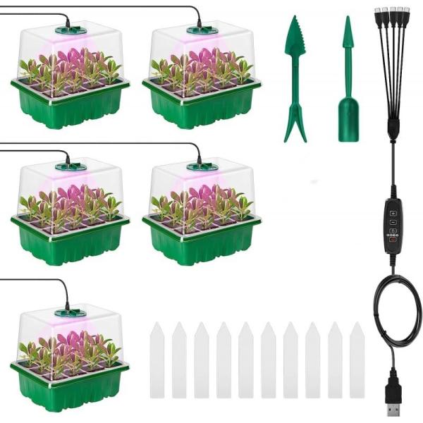 商品名:  5Pack Seed Starter Tray with Grow Light，Plant Germination Starter Kit with Adjustable Humidity Dome，The Seed Start...