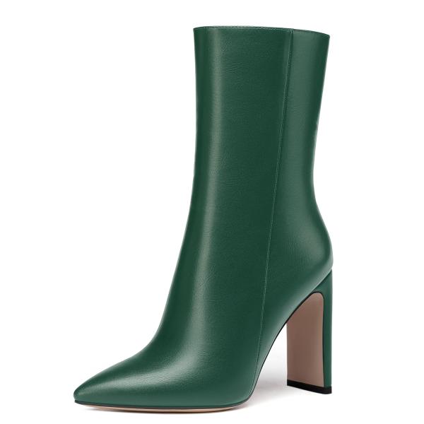 商品名:  MERRORI Women's 4 Inch High Heel Evening Mid Calf Pointed Toe Zip Dress Matte Block Boots Dark Green Size 8 - Taco...