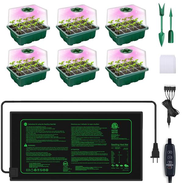 商品名:  Kokopro 6 Pack Seed Starter Trays with Grow Lights and Heat Mat 72-Cell Plant Starting Kit 4 Timing Set Humidity D...