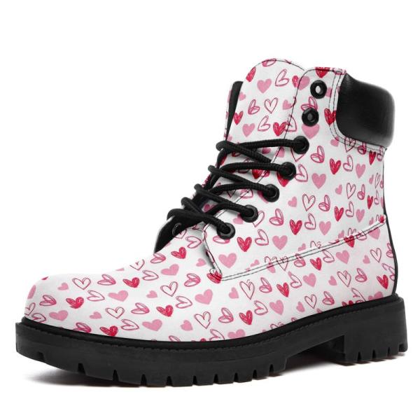 商品名:  coolcustomize Women's Leather Ankle Boots Low Heel Comfortable Lace Up Boots Heart Print Valentine'S Combat Short ...