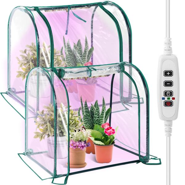 商品名:  Yungyan 2 Pack Mini Indoor Greenhouse with Grow Light 28 x 20 x 28 Inch Portable Greenhouse PVC Clear Cover with Z...