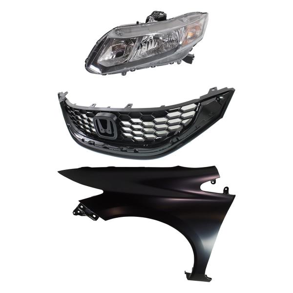 商品名:  Garage-Pro Headlight Kit Compatible with 2013-2015 Honda Civic Assembly, Halogen, 3-pc Kit with Fender and Grille,...