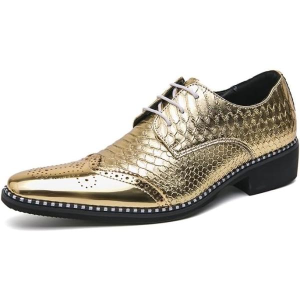 商品名Formal Oxford Shoes for Men Lace Up Pointed Toe Solid Color PU Leather Wingtips Patchwork Block Heel Rubber Sole Anti...