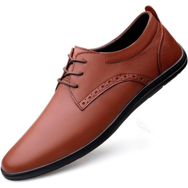 商品名Formal Oxford Shoes for Men Lace Up Round Toe Solid Color PU Leather Derby Shoes Non Slip Block Heel Low Top Prom (Co...