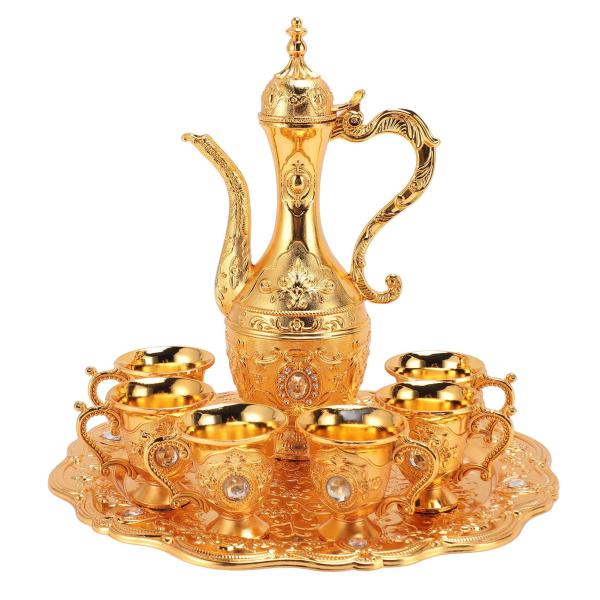 商品名:  Turkish Tea Set, Vintage Turkish Coffee Pot with 6 Coffee Cup and Tea Tray, Zinc Alloy Metal Wine Pot Kit European...