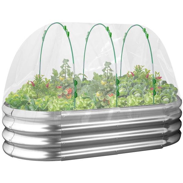 商品名: 4 x 2 x 1フィート 亜鉛メッキ上げガーデンベッド 温室付き - メタルオーバルプランターボックスキット 温室カバー付き - 屋外プランター ガーデンボックスキット ガーデニング 野菜 果物 花 DECOHS 4 x 2 x...