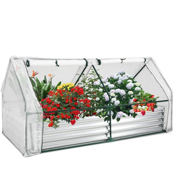 商品名:  6 x 3 x 1 FTGalvanized Raised Garden Bed with Covered Outdoor Extra Thick Metal Planter Box Greenhouse Kit;with 2 ...