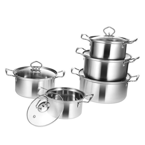 商品名:  TIDTALEO 5 Sets Stainless Steel Double Ear Soup Pot Set Cookware Stainless Steel Pan Milk Pots Stewing Pot Stock P...