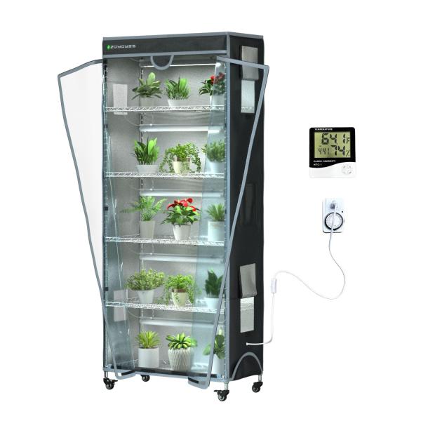 商品名:  Plant Growth 6-Tiered Heavy Duty Metal Shelf with 5 Sets T8 LED Grow Light Rack Cover Thermometer Timer Mini Green...