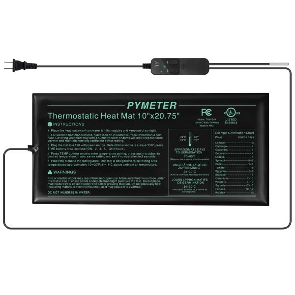 商品名: PYMETER 水耕苗ヒートマット サーモスタットとタイマー付き 25.4cmx52.74cm 苗の発芽と植物の成長用 Pymeter Seedling Heat Mat 10”x20.75” with PID Thermosta...