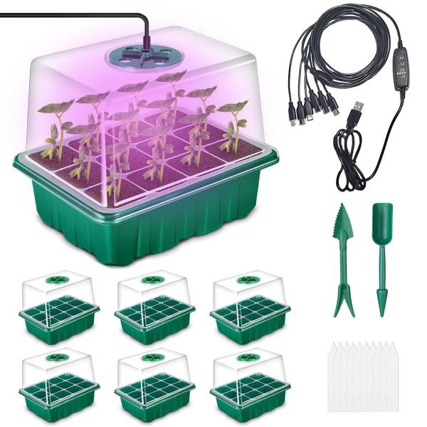 商品名:  Rinobels 6 Pack Seed Trays with Grow Lights,72 Cell Seedling Propagation Trays with Elevated Lids,Reusable Plastic...