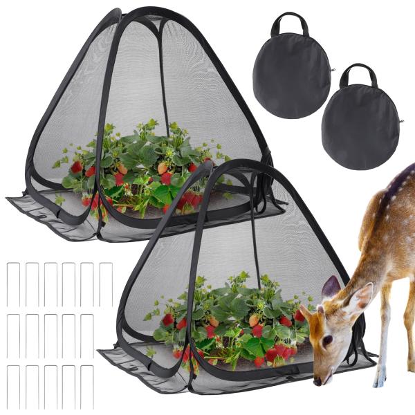 商品名:  2-Pack Durable Plant Covers - Pop-up Fine Mesh Plant Tents with 8 Stakes, 22''x22''x23''Plant Protectors, Garden C...
