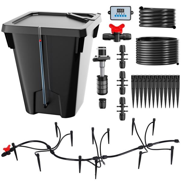 商品名:  Automatic Drip Irrigation System Kits with 7 Gal Reservoir, Timer, Water Pump,12 Drip Emitters, 65.6FT/20M Drip Tu...