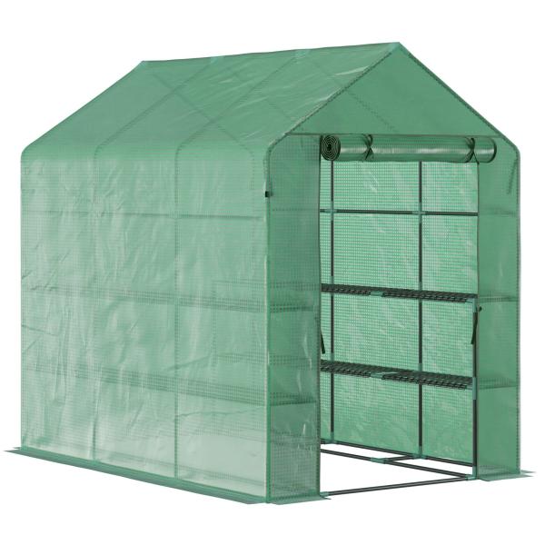 商品名:  7' X 5' X 6.5' Walk-in Greenhouse, Pe Cover, 3-Tier Shelves, Steel Frame Hot House, Roll-Up Zipper Door for Flower...