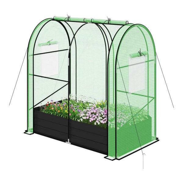 商品名: 温室カバー付きメタルレイズドガーデンベッドフラワーハウス、ガーデン植栽ボックス、亜鉛メッキメタルオーバルトールプランターボックス、屋外ガーデニング用、4x3x3フィートガーデンベッド、4x3x5フィート植物カバー(グリーン) Me...
