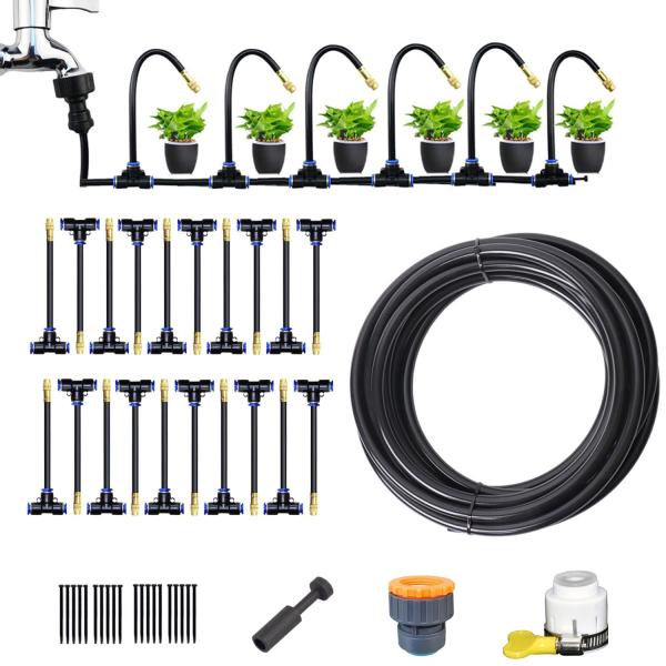 商品名:  Garden Watering System, Greenhouse Mist Drip Irrigation Kit, 62Ft Hanging Plant Watering System with 20 Three-Way ...