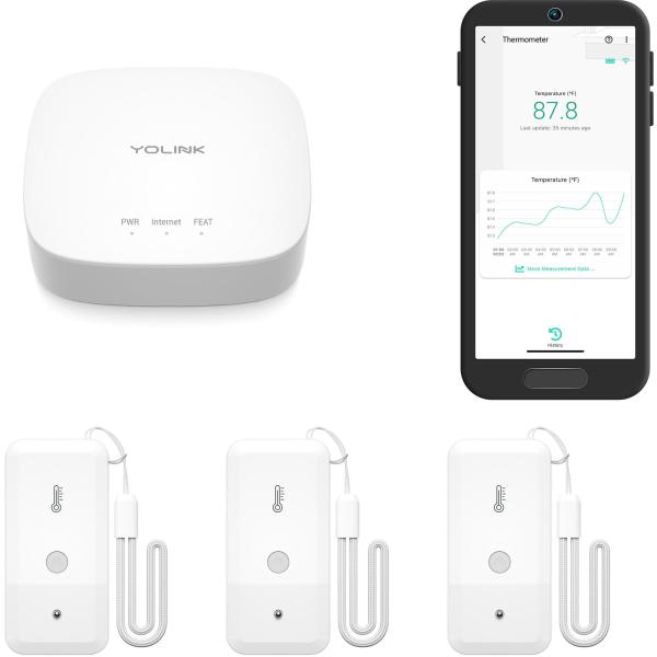 商品名: YoLink スマート冷凍庫温度計 LoRaワイヤレス冷蔵庫温度センサー 3個パック 冷蔵庫、冷凍庫、温室、ペットケージ、アプリ&amp;SMSアラート、5年バッテリー、ハブ付属 YoLink Smart Freezer Ther...