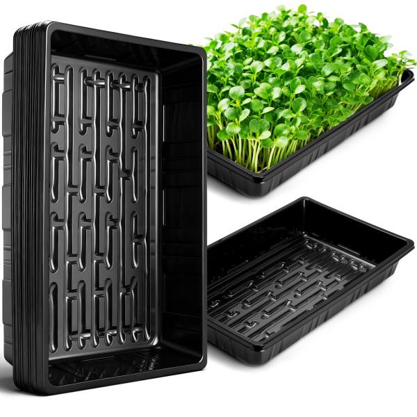 商品名: 排水穴のない植物栽培トレイ10個パック、耐久性のあるプラスチックシードスタートトレイ、マイクログリーン栽培トレイ、苗植物発芽スタータートレイ、穴なし、漏れなし、再利用可能、14.5インチx9.1インチ Sckee Upgraded...