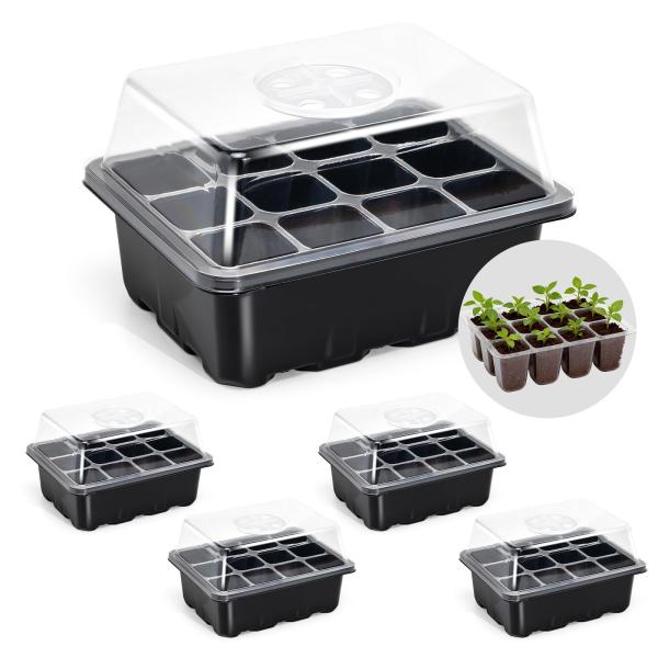 商品名: CINDALOG 5個パック シードスタータートレイ 苗キット 植物スターターキット 調節可能な湿度ドームとベース付き 屋内温室 ミニプロパゲーター 種子の成長開始用 (ブラック) CINDALOG 5-Pack Seed Sta...