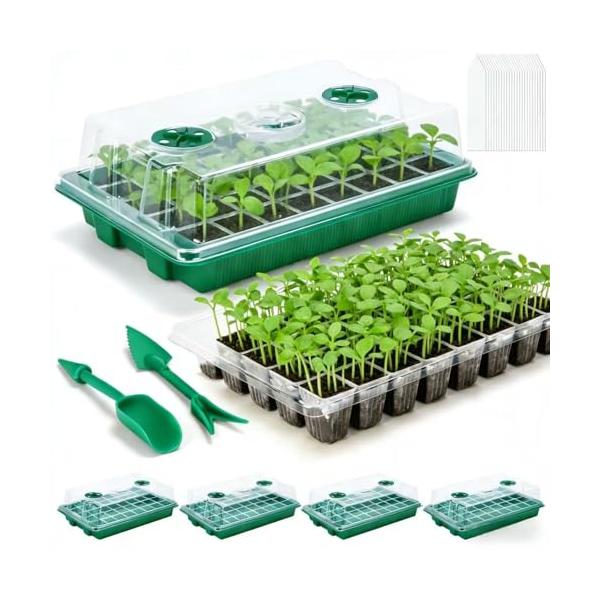商品名: VPQZUPG 苗トレイシードスタータートレイ 5 Pack Seed Starter Tray Seed Starter Kit (200 Cells Total Tray) with Adjustable Humidity D...