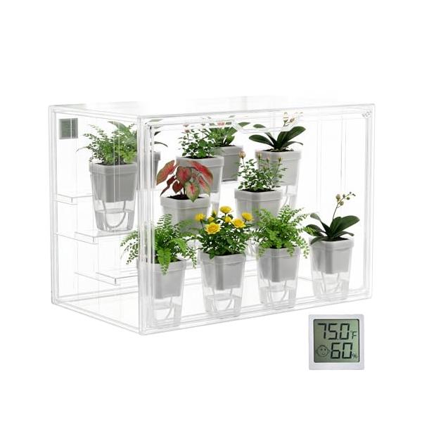 商品名:  Clear Mini Indoor Greenhouse, Small Tabletop Portable Green House with Magnetic Door and Hygrometer, Stackable (Pl...