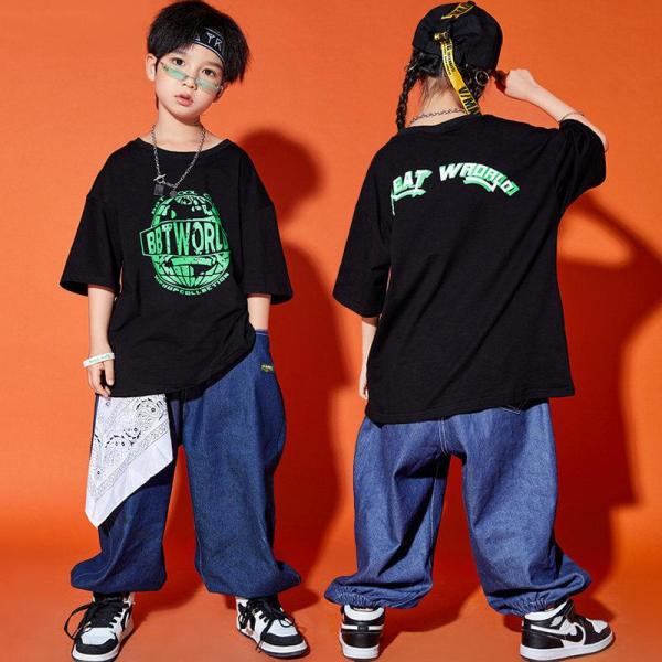 ダンス服装 体操服 JAZZ DANCE tシャツ スウェット キッズチアリーダー hiphop ヒップホップ 女の子 ステージ衣装 ダンスウェア 子供 応援団 運動会 甲子園 チアガール衣装 舞台演出服　おしゃれ　ストリート系　B系　K-...