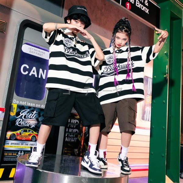 ダンス服装 体操服 JAZZ DANCE tシャツ スウェット キッズチアリーダー hiphop ヒップホップ  ステージ衣装 ダンスウェア 子供 応援団 運動会 甲子園 チアガール衣装 舞台演出服　おしゃれ　ストリート系　B系　K-POP...