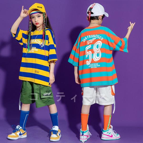 ダンス服装 体操服 JAZZ DANCE tシャツ スウェット キッズチアリーダー hiphop ヒップホップ 女の子 ステージ衣装 ダンスウェア 子供 応援団 運動会 甲子園 チアガール衣装 舞台演出服　おしゃれ　ストリート系　B系　K-...