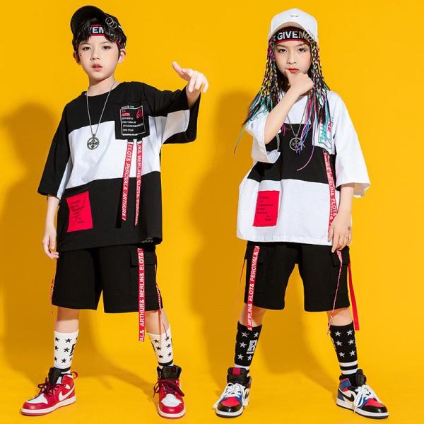 ダンス服装 体操服 JAZZ DANCE tシャツ スウェット キッズチアリーダー hiphop ヒップホップ 女の子 ステージ衣装 ダンスウェア 子供 応援団 運動会 甲子園 チアガール衣装 舞台演出服　おしゃれ　ストリート系　B系　K-...
