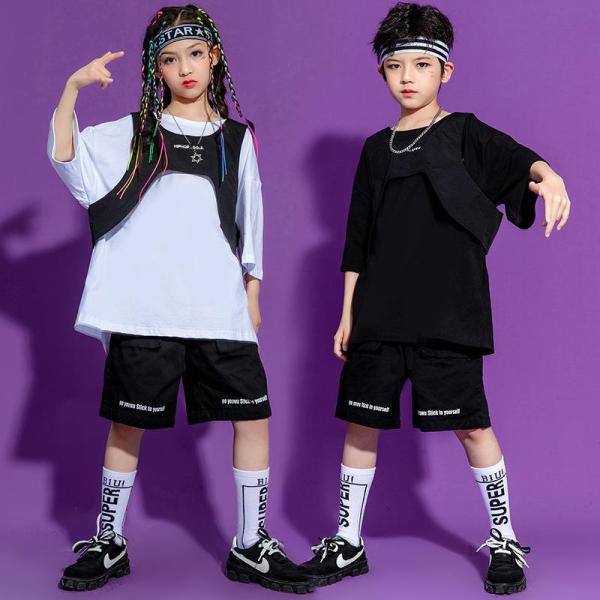 ダンス服装 体操服 JAZZ DANCE tシャツ スウェット キッズチアリーダー hiphop ヒップホップ 女の子 ステージ衣装 ダンスウェア 子供 応援団 運動会 甲子園 チアガール衣装 舞台演出服　おしゃれ　ストリート系　B系　K-...