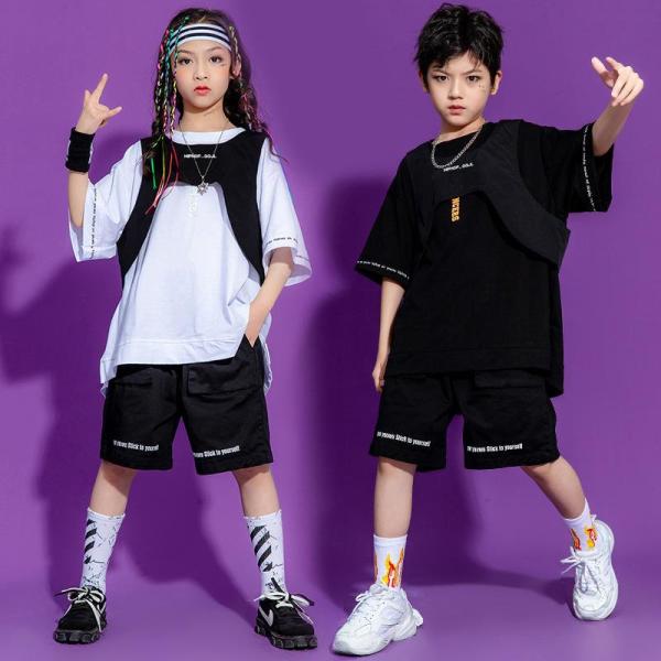 ダンス服装 体操服 JAZZ DANCE tシャツ スウェット キッズチアリーダー hiphop ヒップホップ 女の子 ステージ衣装 ダンスウェア 子供 応援団 運動会 甲子園 チアガール衣装 舞台演出服　おしゃれ　ストリート系　B系　K-...