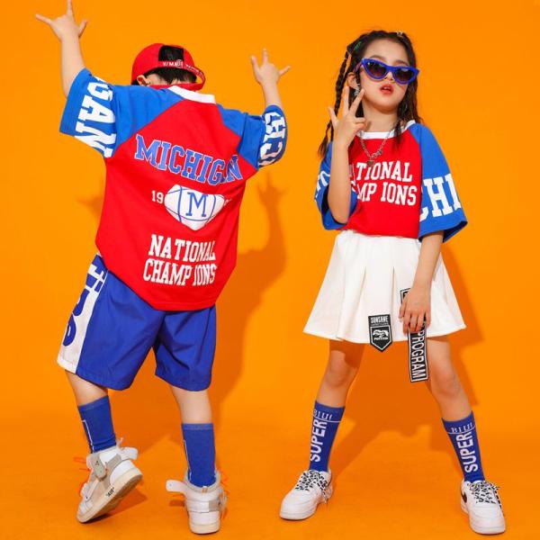 ダンス服装 体操服 JAZZ DANCE tシャツ スウェット キッズチアリーダー hiphop ヒップホップ 女の子 ステージ衣装 ダンスウェア 子供 応援団 運動会 甲子園 チアガール衣装 舞台演出服　おしゃれ　ストリート系　B系　K-...