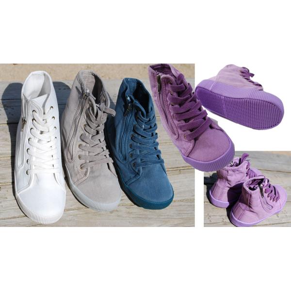 ●商品についてジッパー付きのハイカットスニーカーです！お手頃価格なのでダンス、お友達とのお揃いにも。ホワイト以外は後染めで洗いをかけてあるので、雰囲気がありちょっとクタっとしています。またホワイトは今流行りのデコパージュを施してみても楽しい...