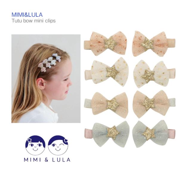 2025FW新商品！【3点までネコポス可】イギリス発 ヘアアクセサリブランド MIMI&amp;LULA ◆【ミミアンドルーラ】チュチュ ボウ ミニクリップス 4個セット 飾り幅 約5cm ◆ リボン チュール スター ヘアクリップ 髪留め...