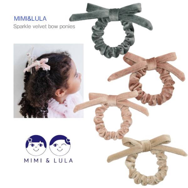 2025FW新商品【3点までネコポス可】イギリス発 ヘアアクセサリブランド MIMI&amp;LULA【ミミアンドルーラ】スパークル ベルベット ボウ ポニー 4コセット シュシュ直径 約7cm ◆ Sparkle velvet bow p...