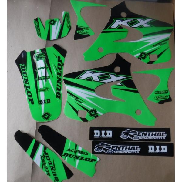 FLU DESIGNS PTS6 TEAMノーマルのグラフィックよりも丈夫で厚みがある15mmビニールグラフィックキットの内容は写真に写っている通りです[適合車種] カワサキ KX125 KX250 1994 1995 1996 1997 ...