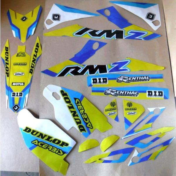 FLU DESIGNS PTS4 TEAM SUZUKIノーマルのグラフィックよりも丈夫で厚みがある15mmビニールグラフィックキットの内容は写真に写っている通りです[適合車種] スズキ RMZ450 2018 2019 2020 2021...