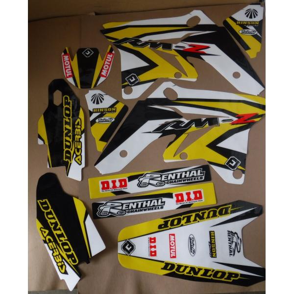 FLU DESIGNS PTS3ノーマルのグラフィックよりも丈夫で厚みがある15mmビニールグラフィックキットの内容は写真に写っている通りです[適合車種] スズキ RMZ250 2007 2008 2009