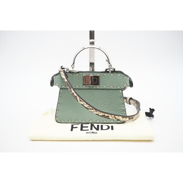 ★3日以内返品可★ FENDI フェンディ セレリア ピーカブー ISeeUマイクロ 2WAYショルダーバッグ 7AS106 グリーン biclock_aa3298