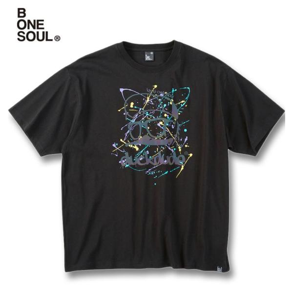 b-one-soulのDUCK DUDEリフレクターフェイス半袖Tシャツです。光の加減でグレーにもレインボーにも見えるリフレクタープリントが施されています。デザインを引き立てるスプラッシュプリントもストリート感溢れる一枚。サイズ　バスト　総...