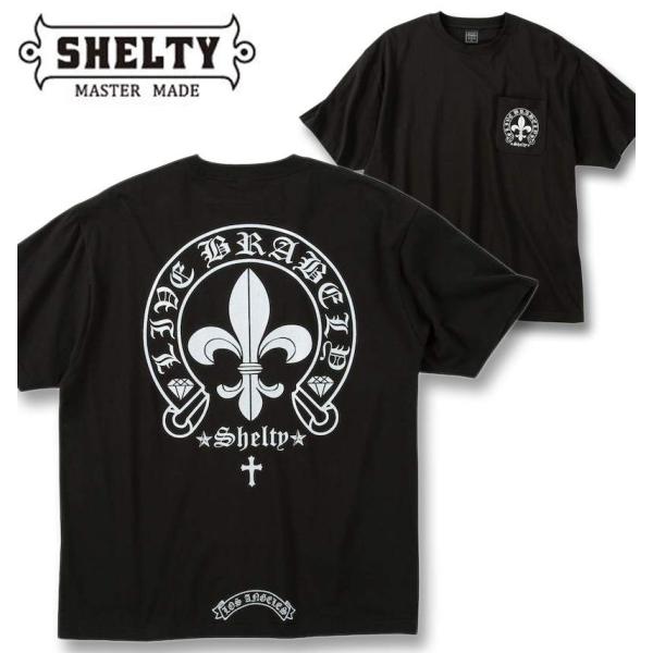 SHELTYの天竺プリントポケット付半袖Tシャツです。シルバーのメタリックなプリントがゴージャスなシェルティのクルーネックTシャツ。フロントのポケットもさりげなく便利。サイズ　バスト　総丈　裾周り　肩幅　袖丈　アームホール　袖口 cm3L　...
