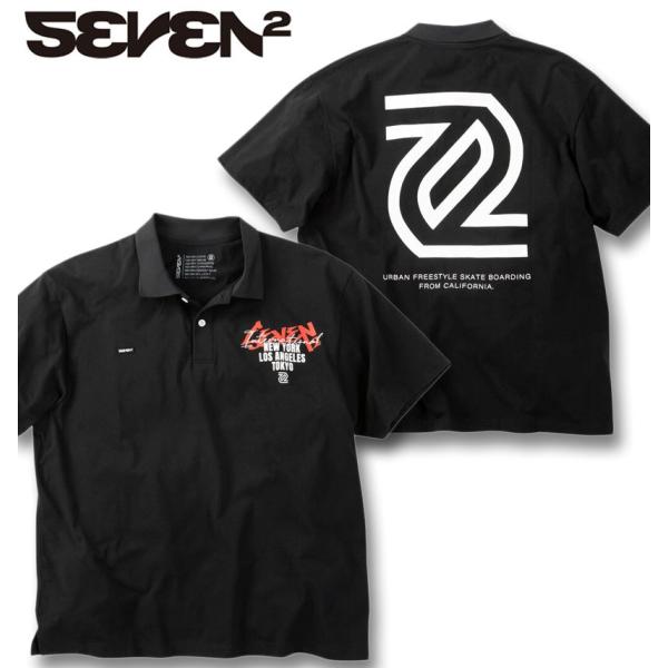 SEVEN2の天竺半袖ポロシャツです。しっかりとした天竺生地がカジュアルになりすぎず、大人の余裕を演出。バックプリントが存在感を放つ、一枚でスタイルが決まるポロシャツです。サイズ　バスト　総丈　裾周り　肩幅　袖丈　アームホール　袖口 cm3...
