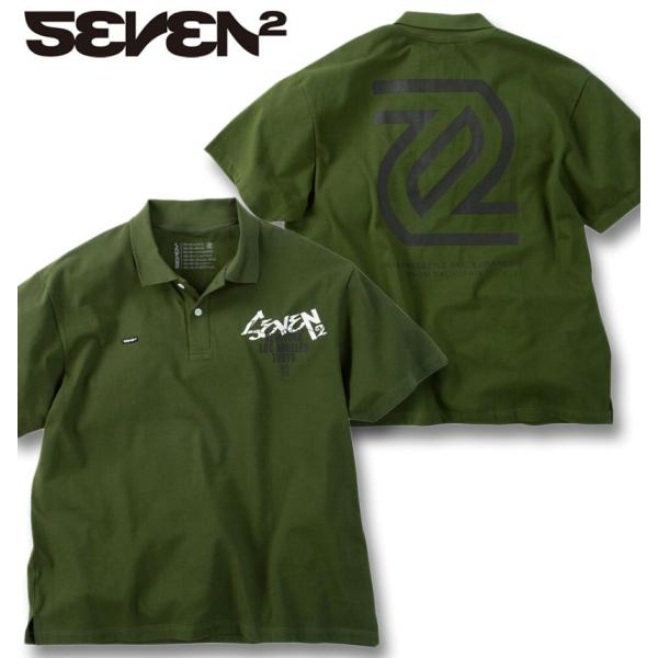 SEVEN2の天竺半袖ポロシャツです。しっかりとした天竺生地がカジュアルになりすぎず、大人の余裕を演出。バックプリントが存在感を放つ、一枚でスタイルが決まるポロシャツです。サイズ　バスト　総丈　裾周り　肩幅　袖丈　アームホール　袖口 cm3...