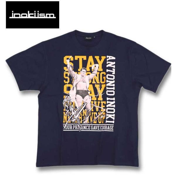 INOKI ISMのアントニオ猪木半袖Tシャツです。サイズ　バスト　総丈　裾周り　肩幅　袖丈　アームホール　袖口 cm3L　130　78　130　58　24　60　424L　140　80　140　60　25　64　445L　150　82　1...