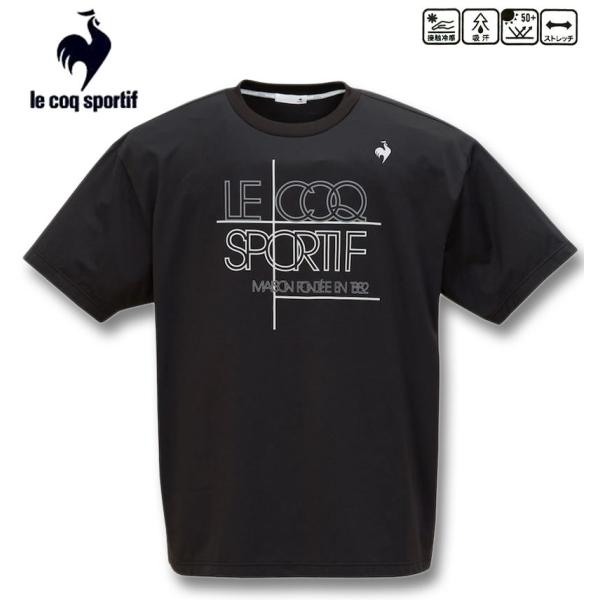 LE COQ SPORTIFの接触冷感ストレッチグラフィック半袖Tシャツです。サイズ　バスト　総丈　裾周り　肩幅　袖丈　アームホール　袖口 cm3L　130　78　130　58　24　60　424L　140　80　140　60　25　64　...