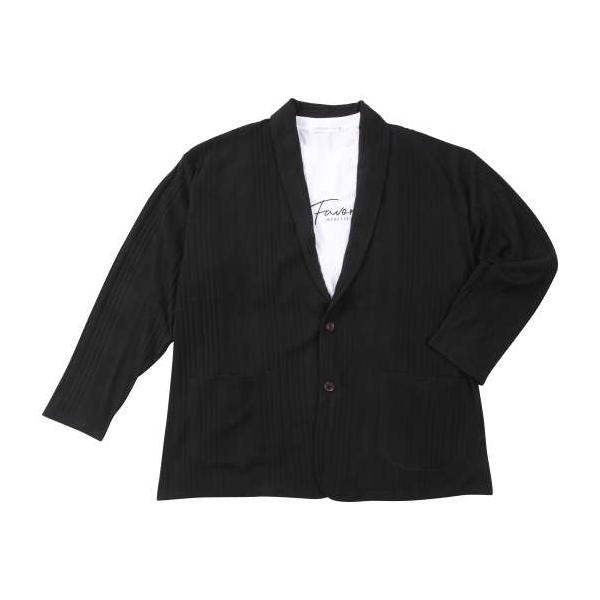 長袖ショールジャケット+半袖Tシャツです。アウター:ポリエステル 97%ポリウレタン 3%インナー:ポリエステル 65%綿 35%アウターサイズ　バスト　総丈　裾周り　肩幅　袖丈　アームホール　袖口3L　136　78　136　57　61　5...