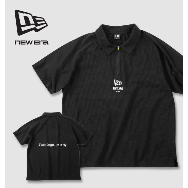 NEW ERA＠GOLFのシアサッカージップ半袖ポロシャツです。軽やかで清涼感のあるシアサッカー生地を採用したハーフジップのポロシャツ。凹凸のある生地感が肌離れを良くし、快適な着心地をキープします。ファスナー先端のカラーリングがアクセント。...