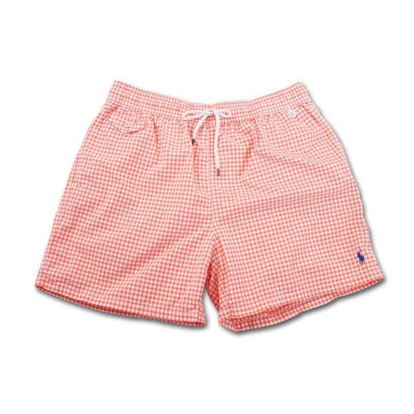 チェックが印象的な清涼感あるサーフパンツは海にぴったり！綿 52%ナイロン 48%サイズ　ウエスト　股下　わたり幅　ヒップ　総丈2XL　95〜105　15　38　130　45【RALPH LAUREN】 ラルフローレン